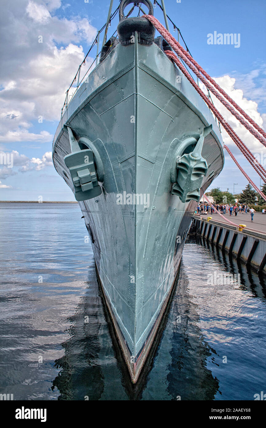 Bow with anchors of ORP Blyskawica (Lightning), destroyer which served ...