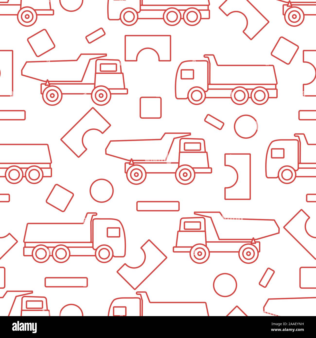 Vector seamless pattern with kid toys. Dump truck, cubes, blocks for ...