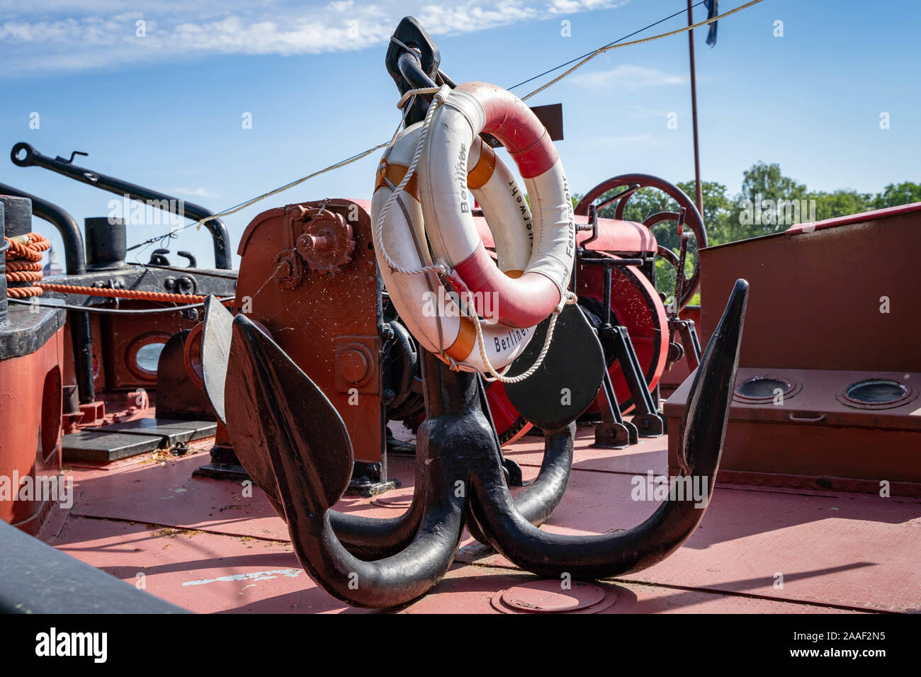 Berlin, Germany - June 16, 2019: Firefighter ship with anchor and life ...