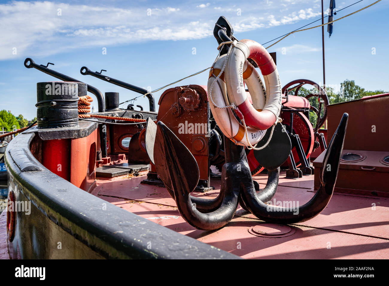 Berlin, Germany - June 16, 2019: Firefighter ship with anchor and life ...
