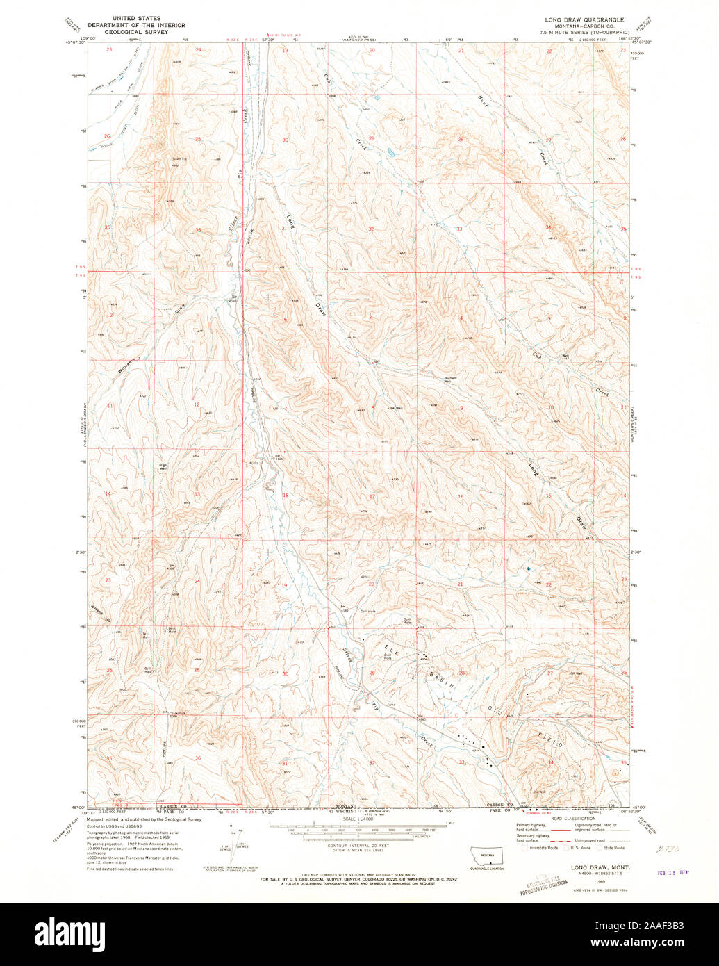 USGS TOPO Map Montana MT Long Draw 265131 1969 24000 Restoration Stock ...