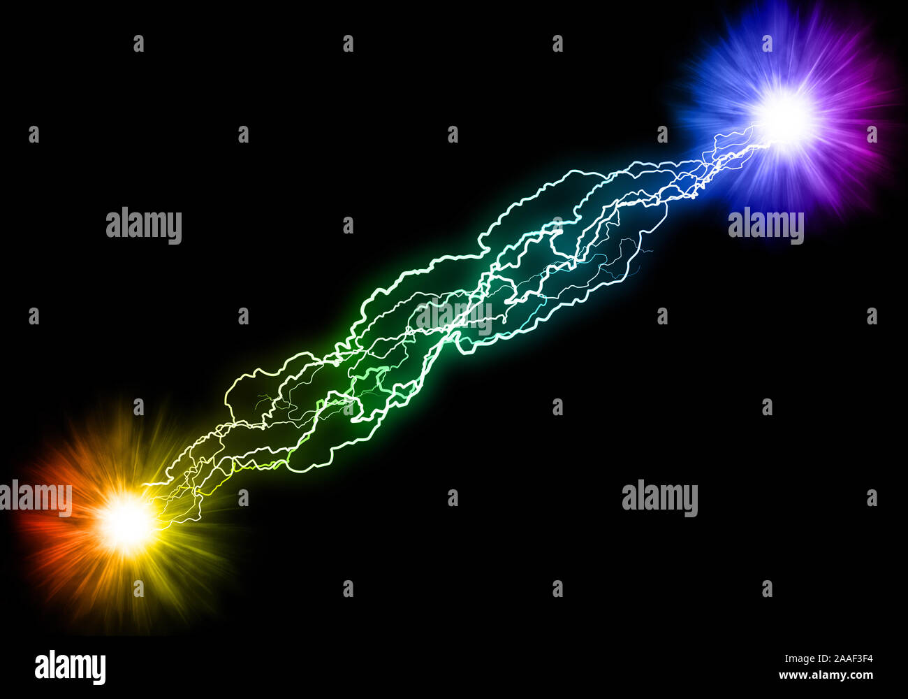 Powerful electrical discharge, lightning strike impact on black ...