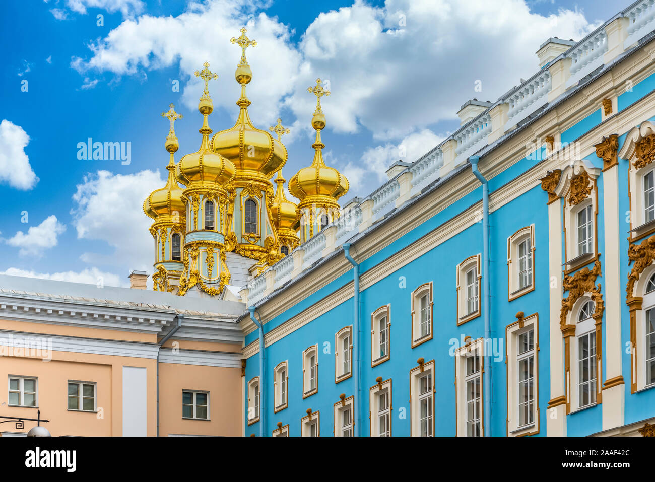 The golden spires of the Church Of The Resurrection in Catherine's ...