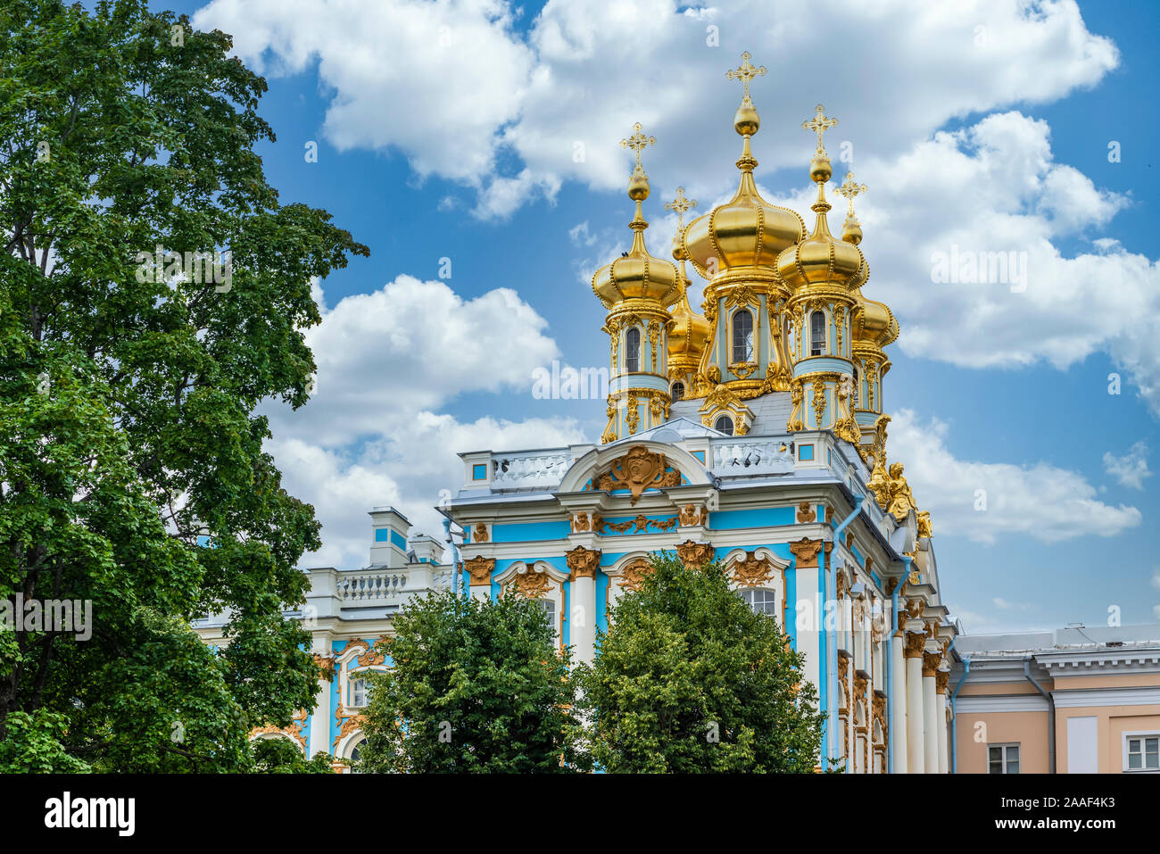 The golden spires of the Church Of The Resurrection in Catherine's ...