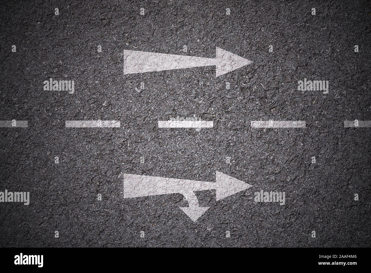 white arrows and lines on asphalt texture - freeway exit Stock Photo ...