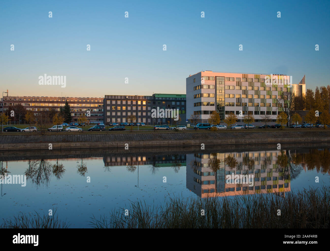 Modern design of office building. Modern architecture. Reflection on ...