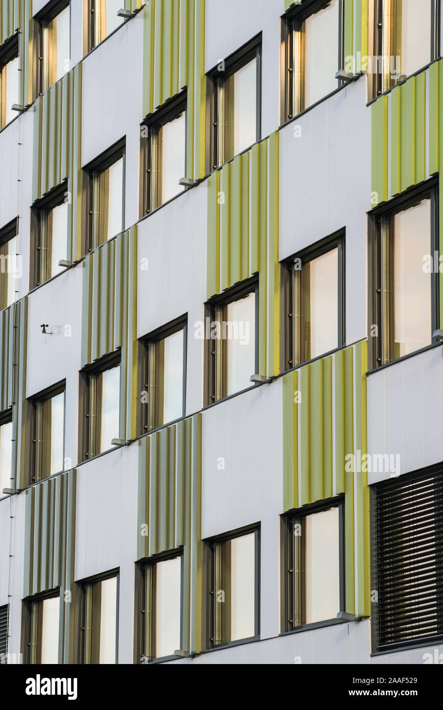 Wall of office building with windows. Modern exterior. Reflection in ...