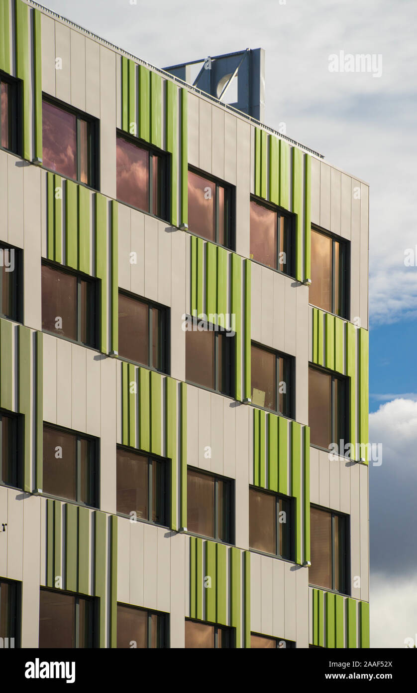 Wall of office building with windows. Modern exterior. Reflection in ...