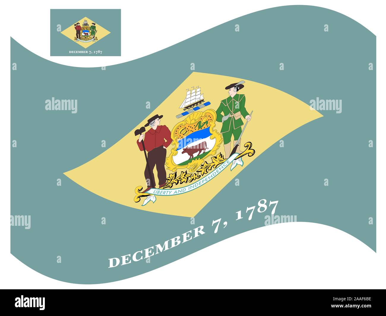 Flag of the US state of Delaware waving on white background, vector ...