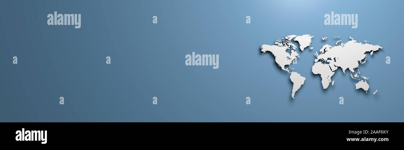 World map on blue background banner Stock Photo - Alamy