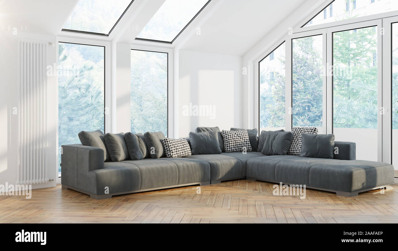 Modern design living room interior with beautiful view . 3D rendering ...