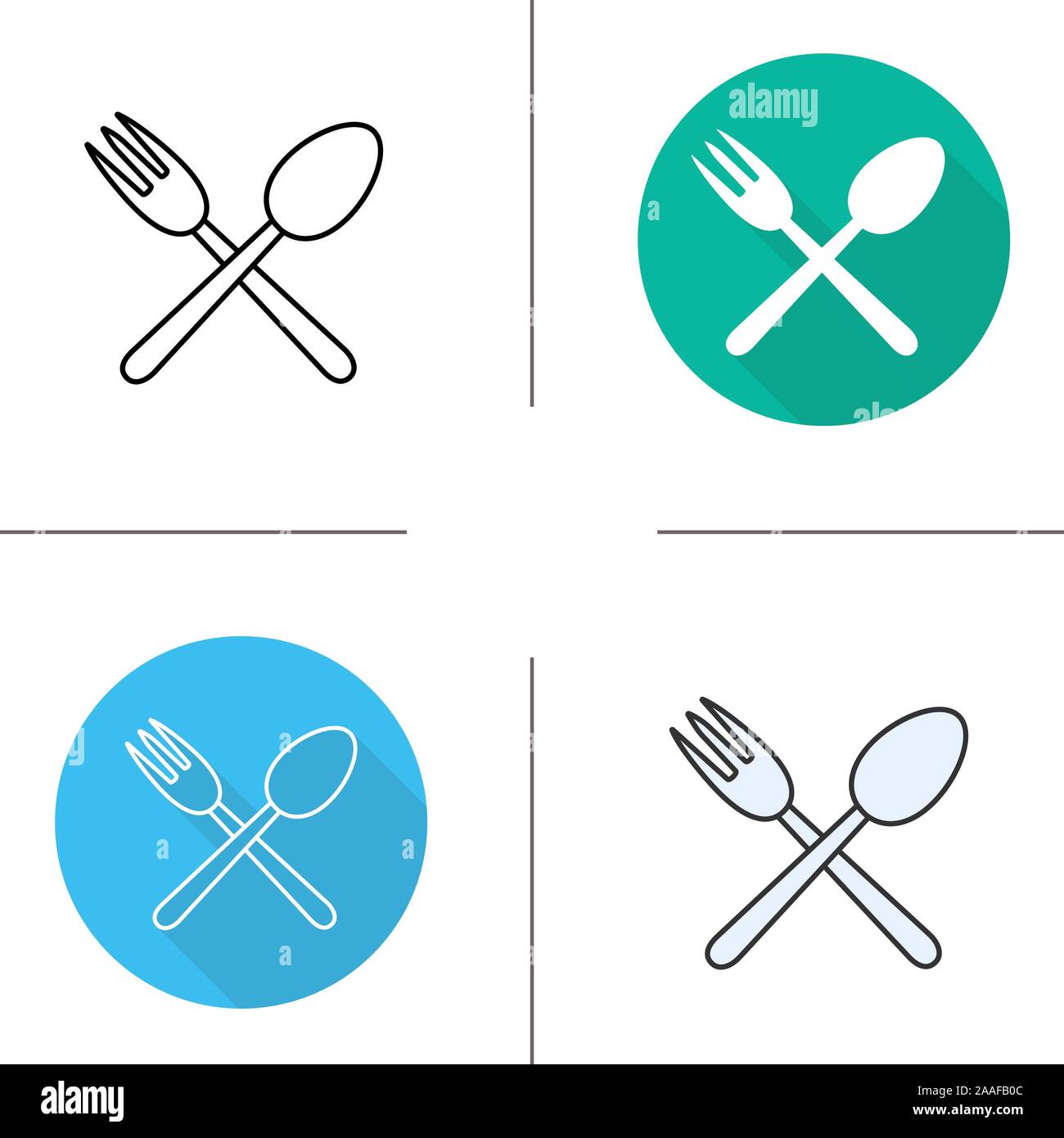 Spoon and fork icon. Flat design, linear and color styles. Kitchen ...