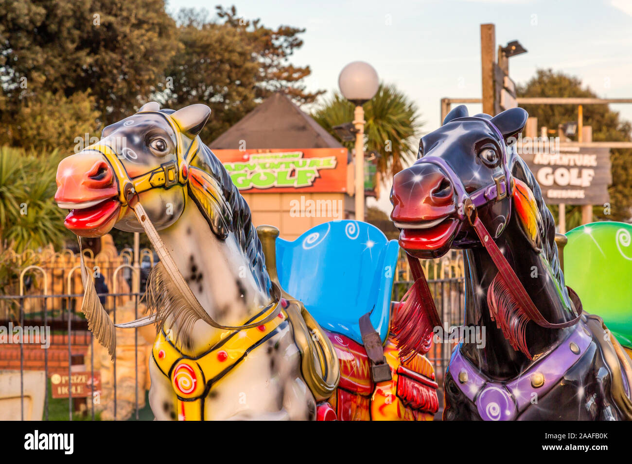 Carousel funfair horses merry go round roundabout hi-res stock ...