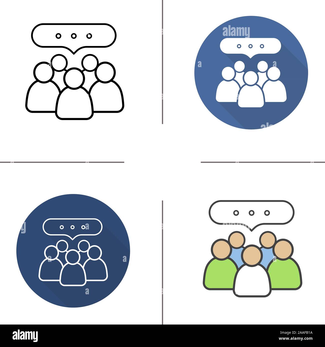 Conference flat design, linear and color icons set. Business teamwork ...