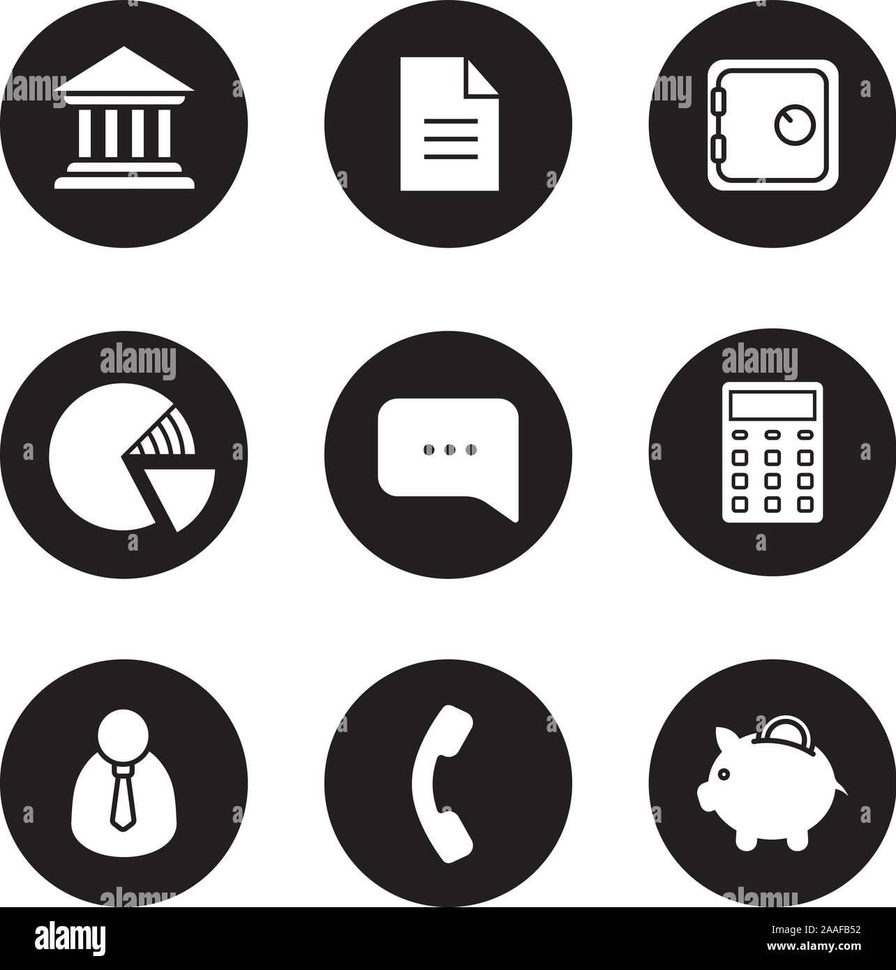 Banking black icons set. Bank symbols. Graph, chat and calculator. Bank ...