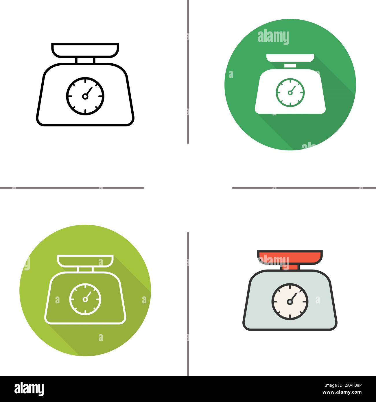 Kitchen scales icon. Flat design, linear and color styles. Weight ...