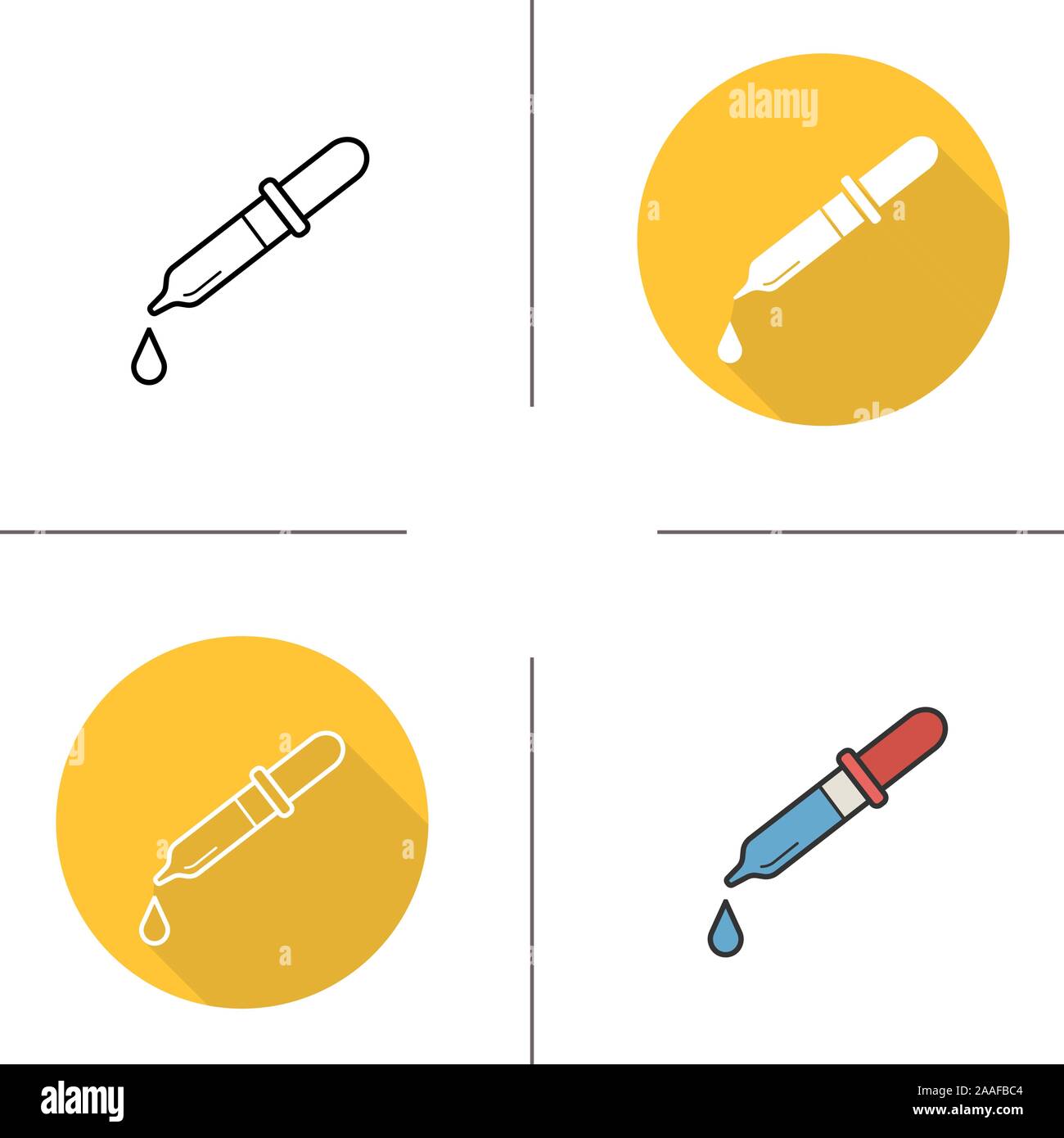 Pipette flat design, linear and color icons set. Laboratory equipment ...