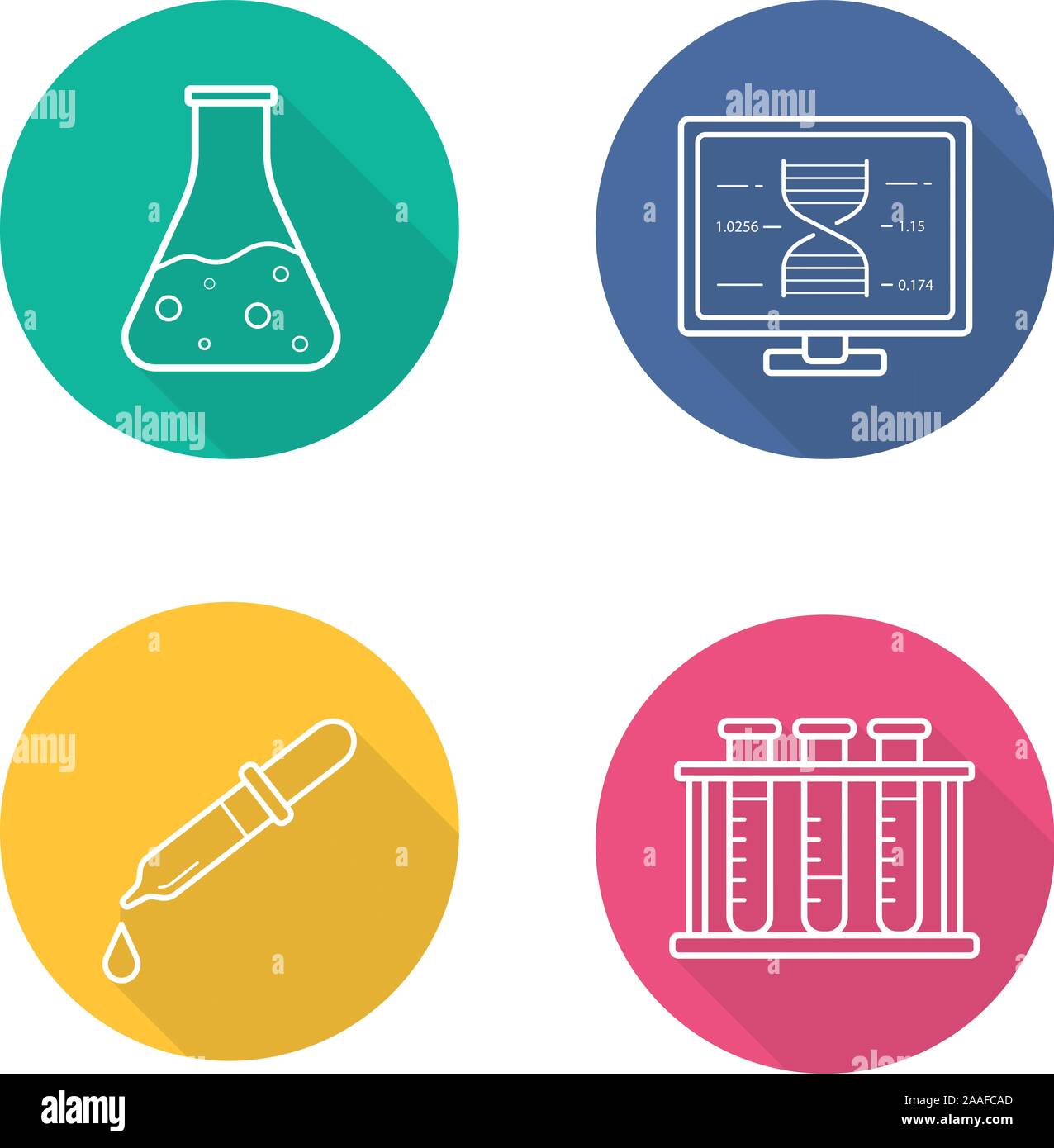 Laboratory equipment flat linear long shadow icons set. Lab flask and ...