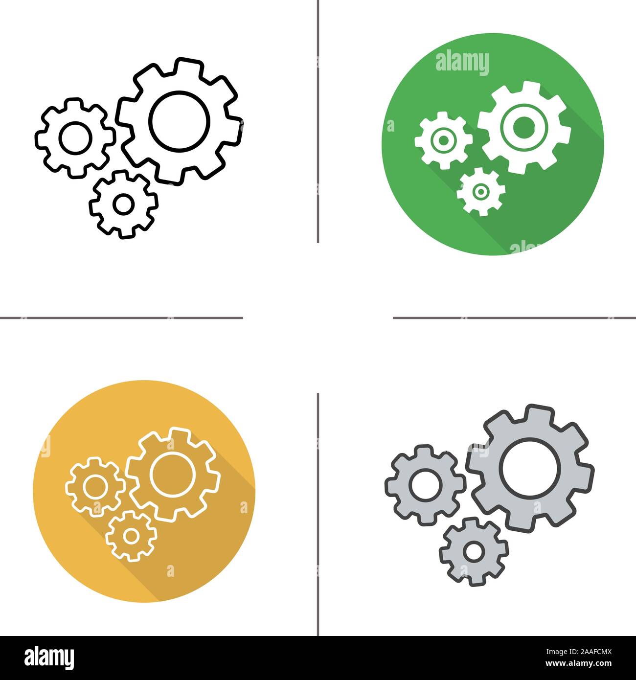 Cogwheels icon. Flat design, linear and color styles. Machine spinning ...