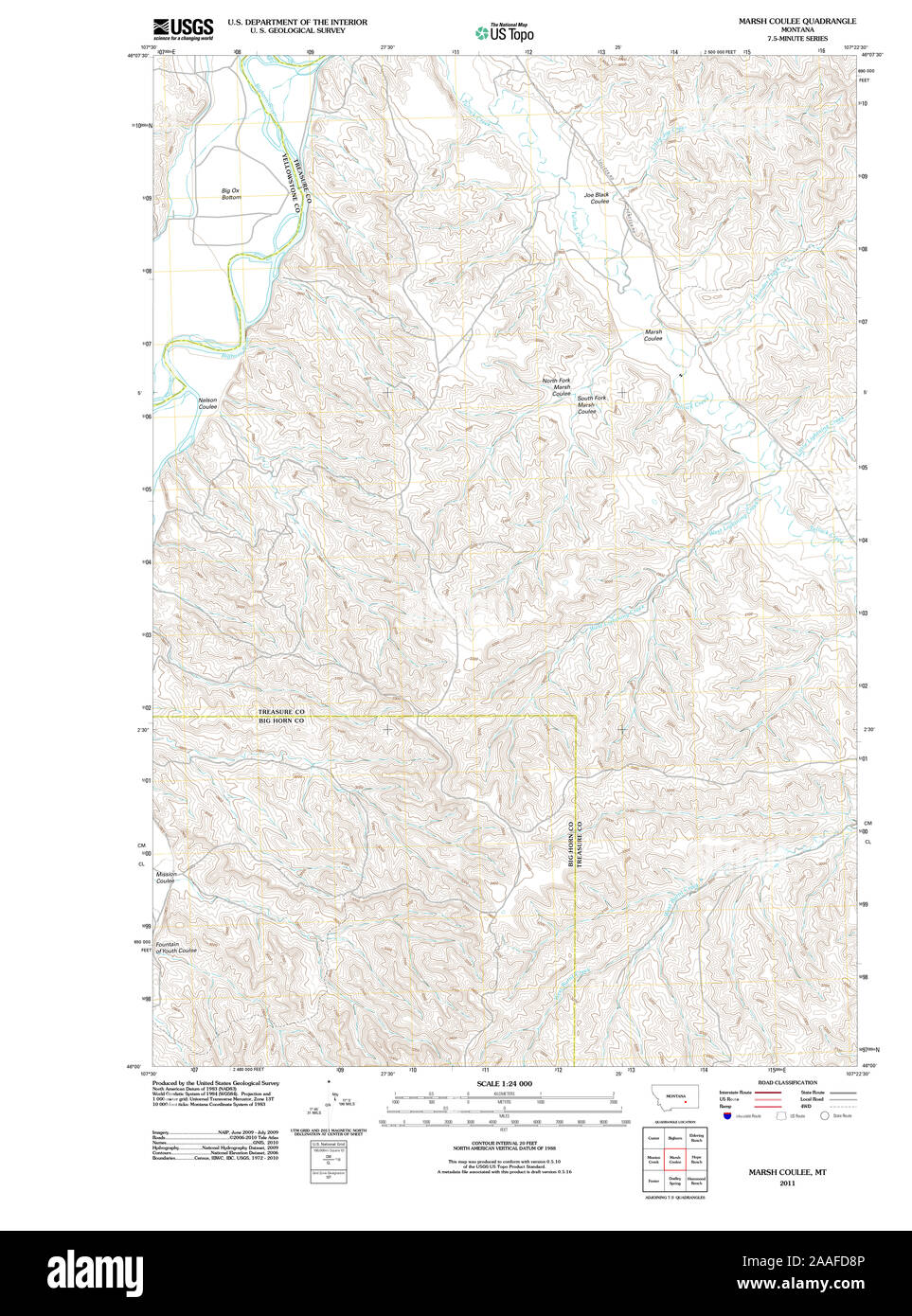 USGS TOPO Map Montana MT Marsh Coulee 20110603 TM Restoration Stock ...