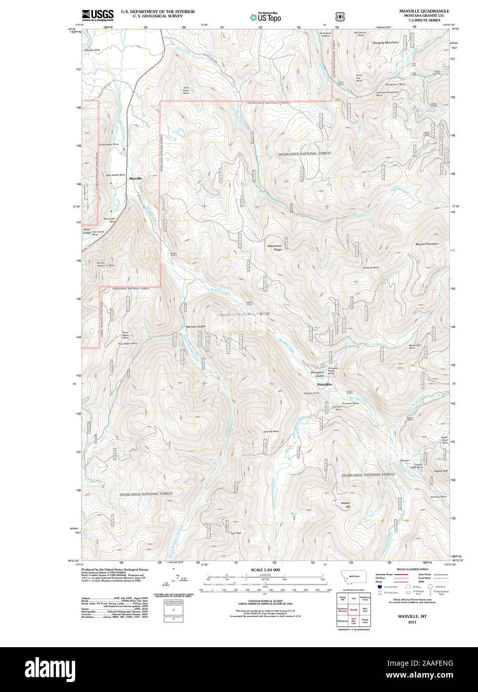 USGS TOPO Map Montana MT Maxville 20110525 TM Restoration Stock Photo ...