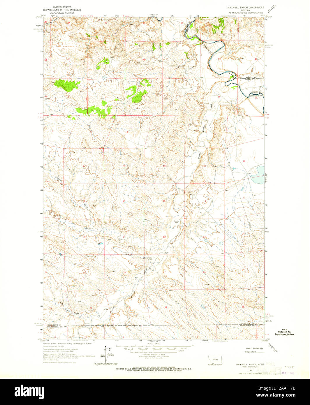 USGS TOPO Map Montana MT Maxwell Ranch 265270 1962 24000 Restoration ...