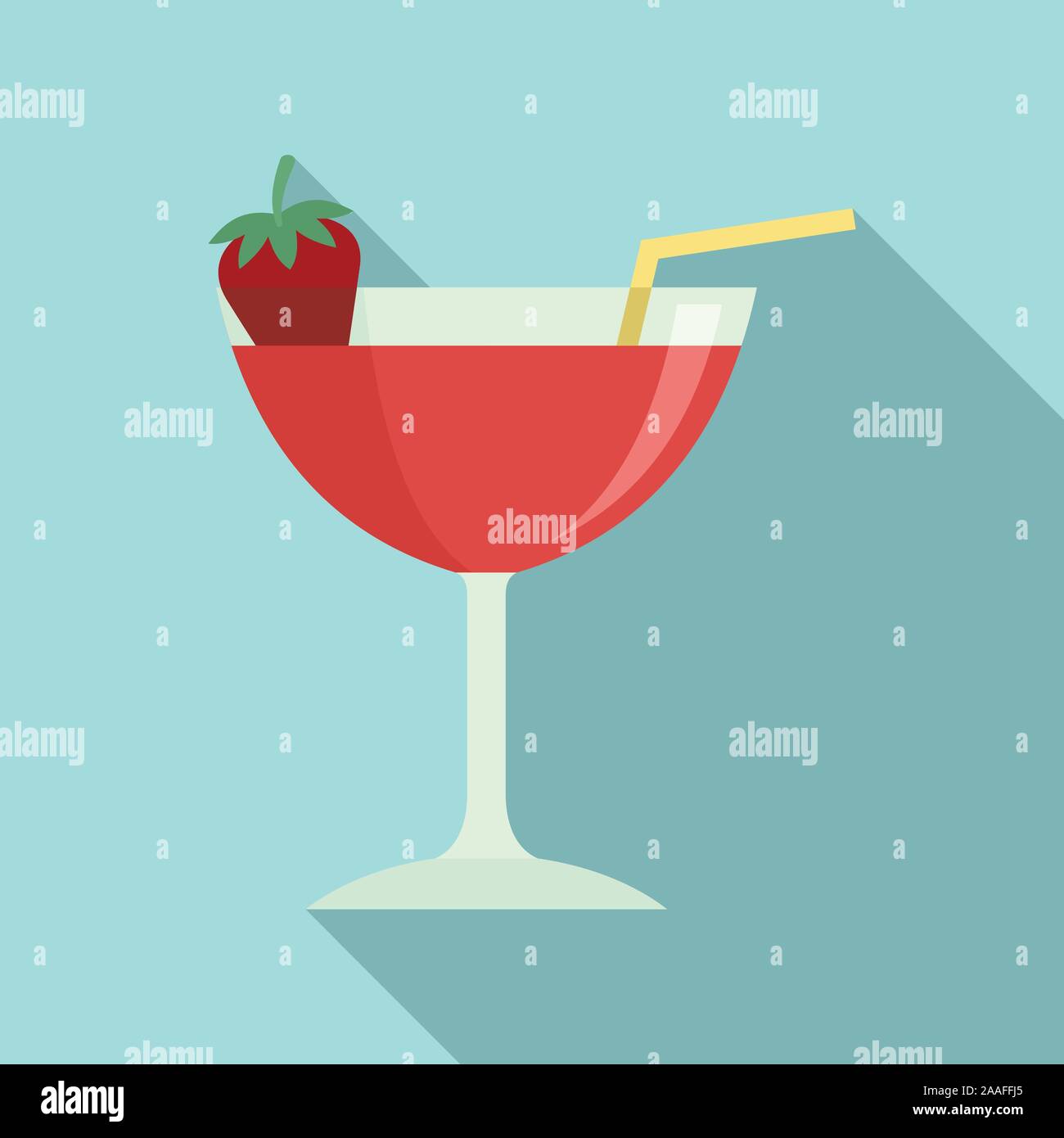 Strawberry cocktail icon. Flat illustration of strawberry cocktail ...