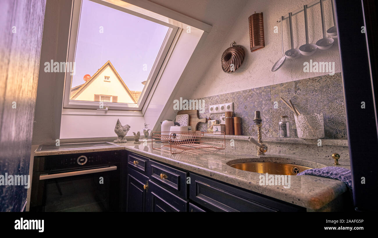Blue German Kitchen South Germany Stock Photo - Alamy