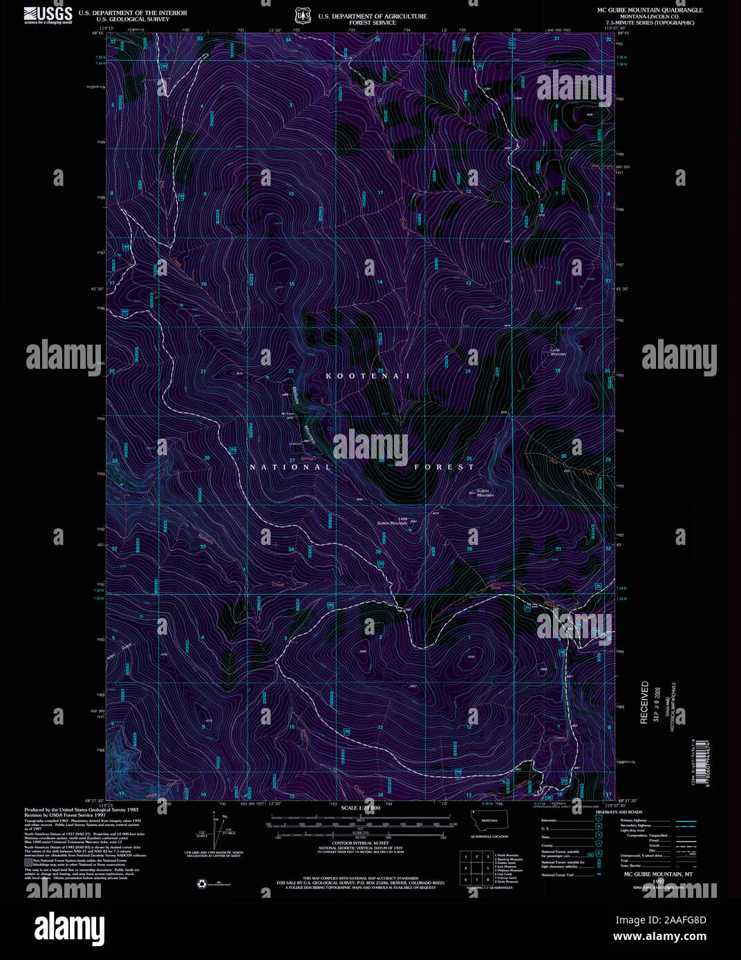 USGS TOPO Map Montana MT Mc Guire Mountain 265297 1997 24000 Inverted ...