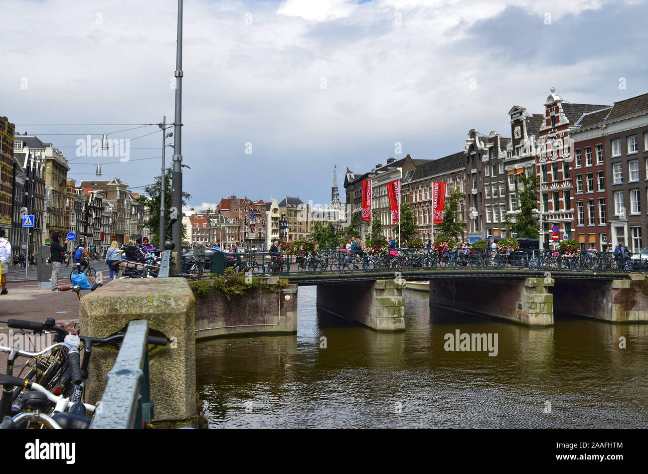 Amsterdam, Holland. August 2019. The bridges, decorated with brightly ...
