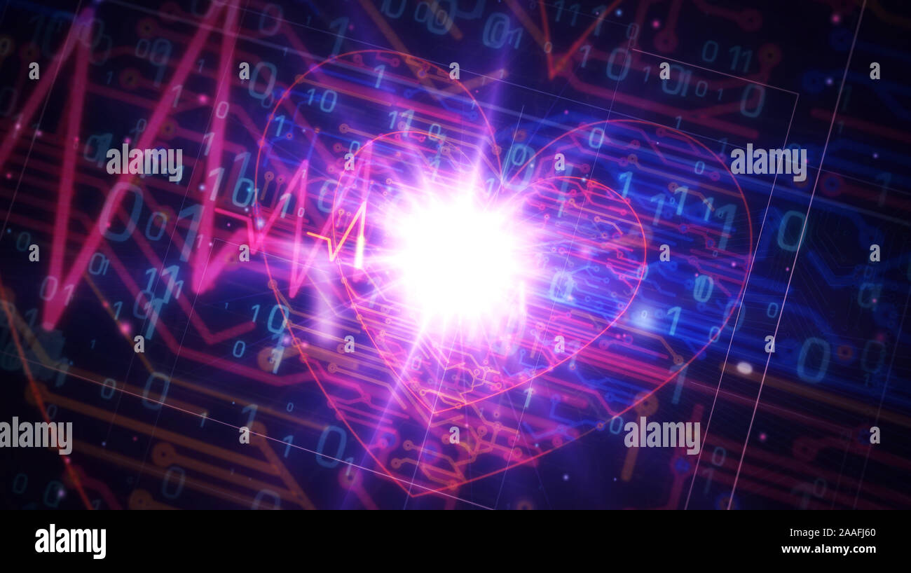 Cyber heart pulse futuristic 3D rendering illustration. Concept of ...