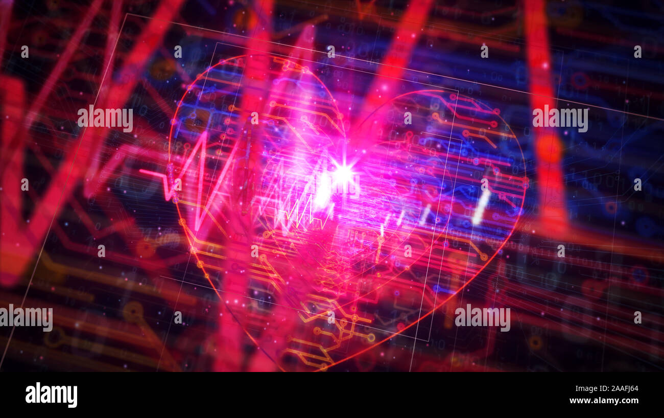 Cyber heart pulse futuristic 3D rendering illustration. Concept of ...