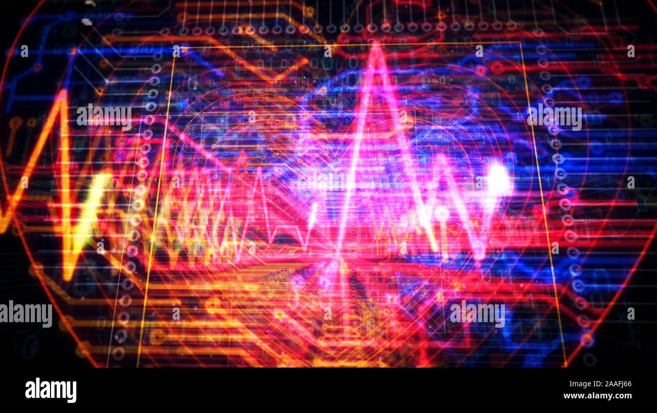 Cyber heart pulse futuristic 3D rendering illustration. Concept of ...