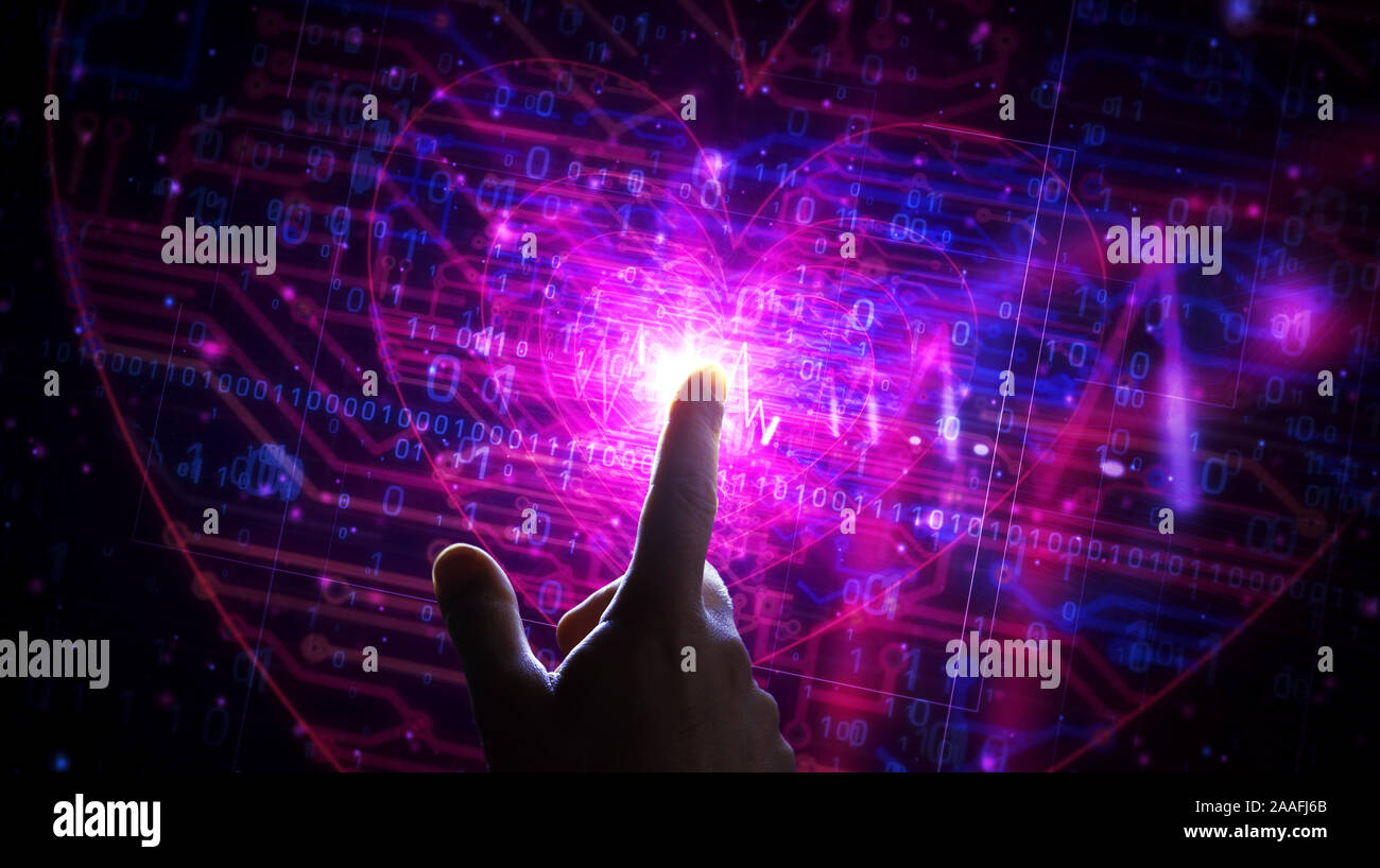Cyber heart pulse futuristic 3D rendering illustration. Abstract ...