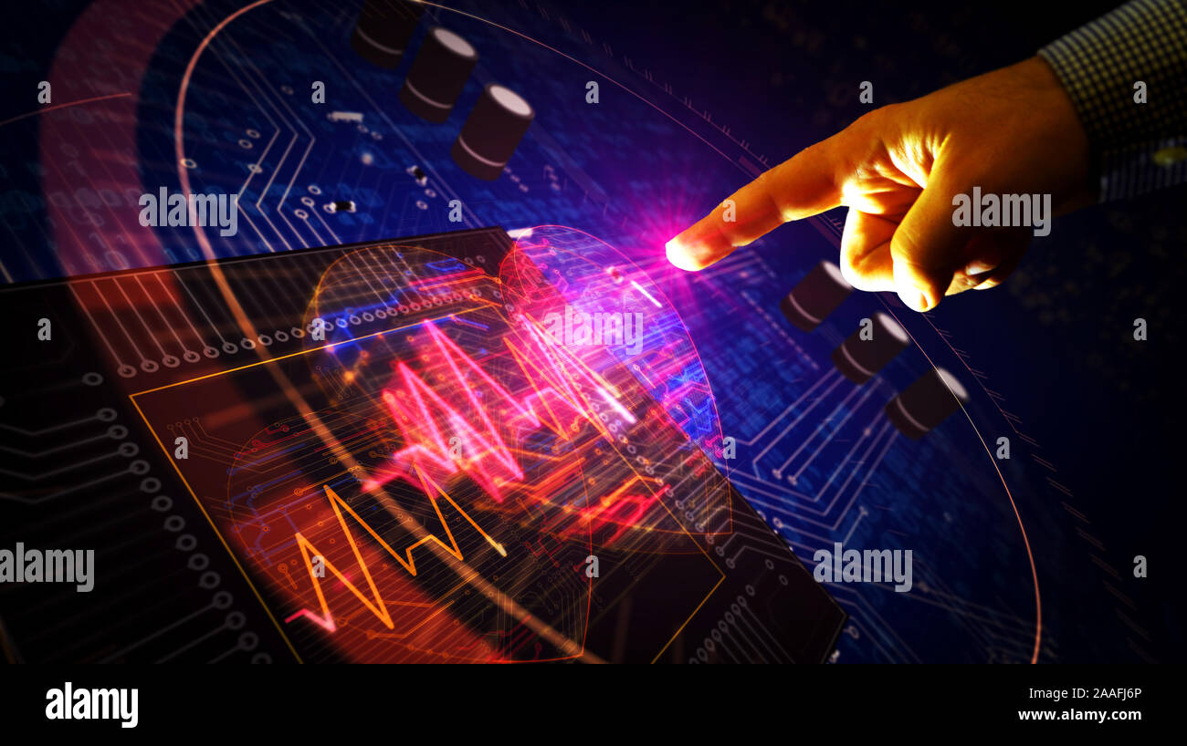 Cyber heart pulse futuristic 3D rendering illustration. Abstract ...