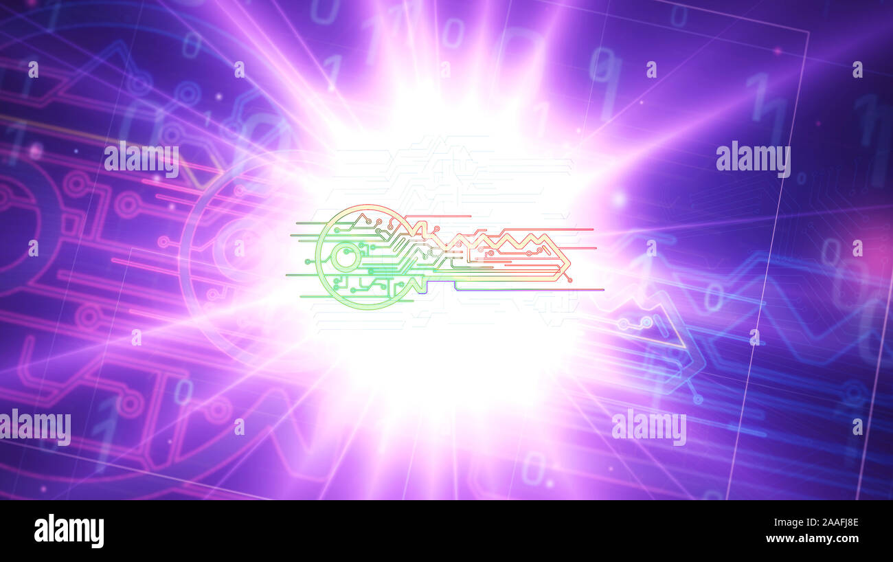 Cyber Security Key Futuristic 3d Rendering Illustration Abstract Digital Intro Background