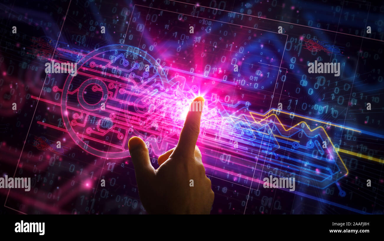 Cyber security key futuristic 3D rendering illustration. Abstract ...