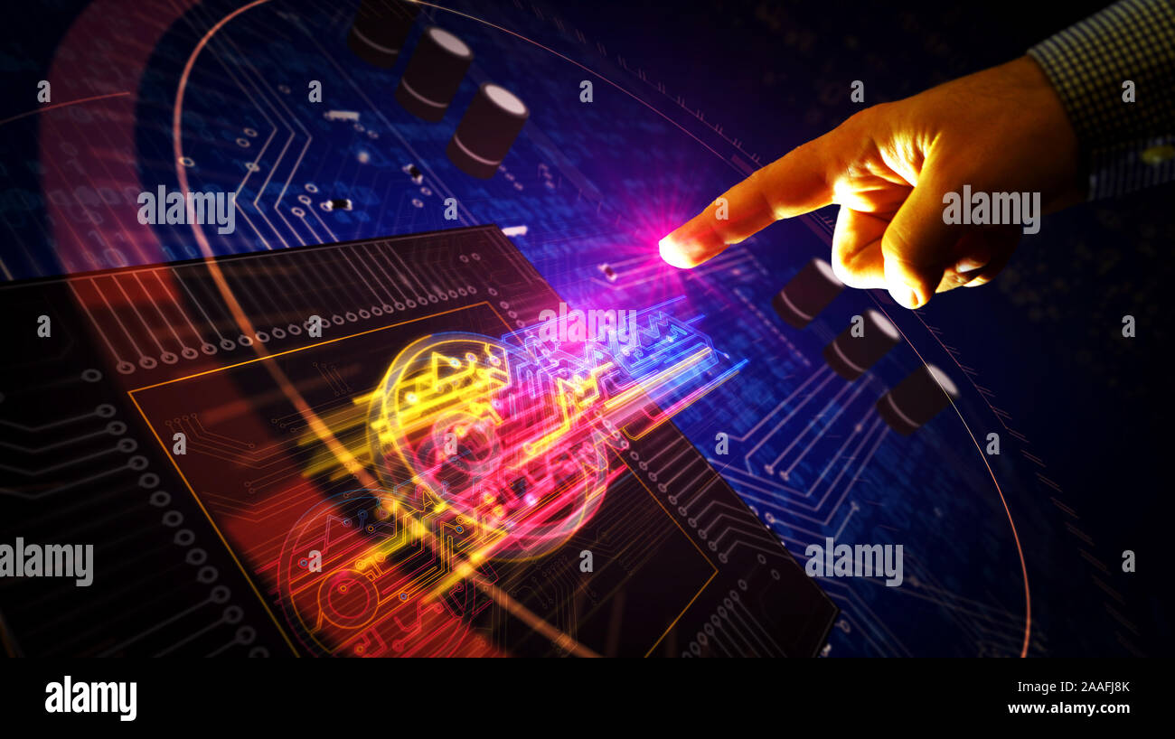 Cyber security key futuristic 3D rendering illustration. Abstract ...