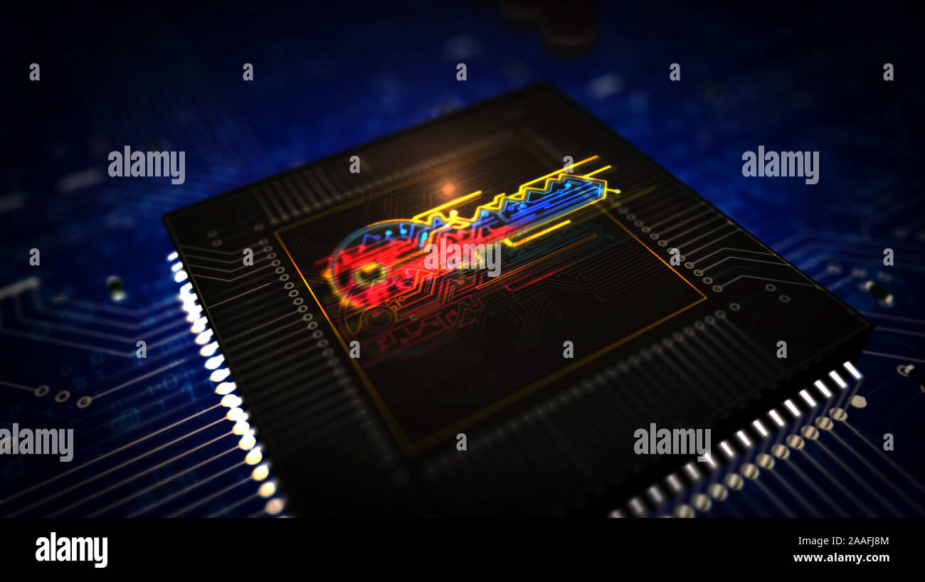 Cyber security key futuristic 3D rendering illustration. Concept of ...