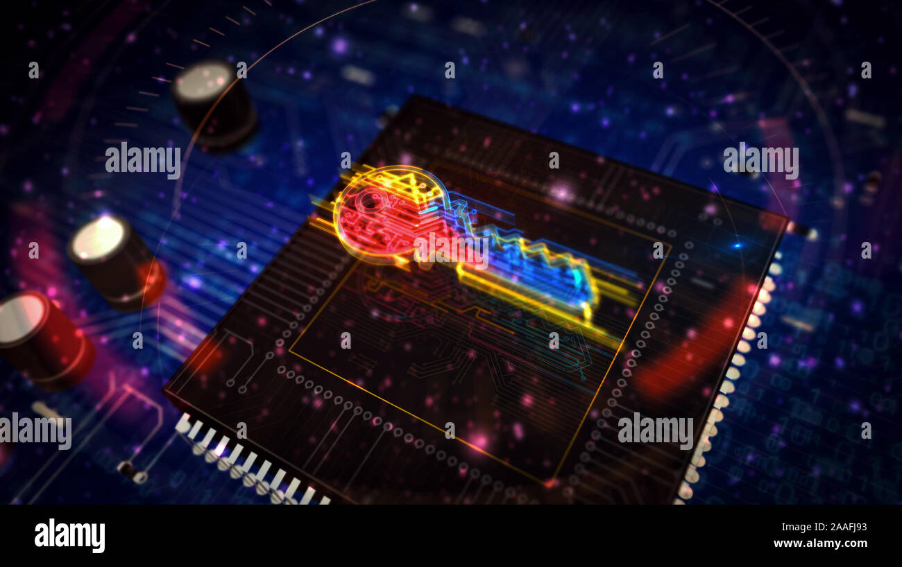Cyber security key futuristic 3D rendering illustration. Concept of ...