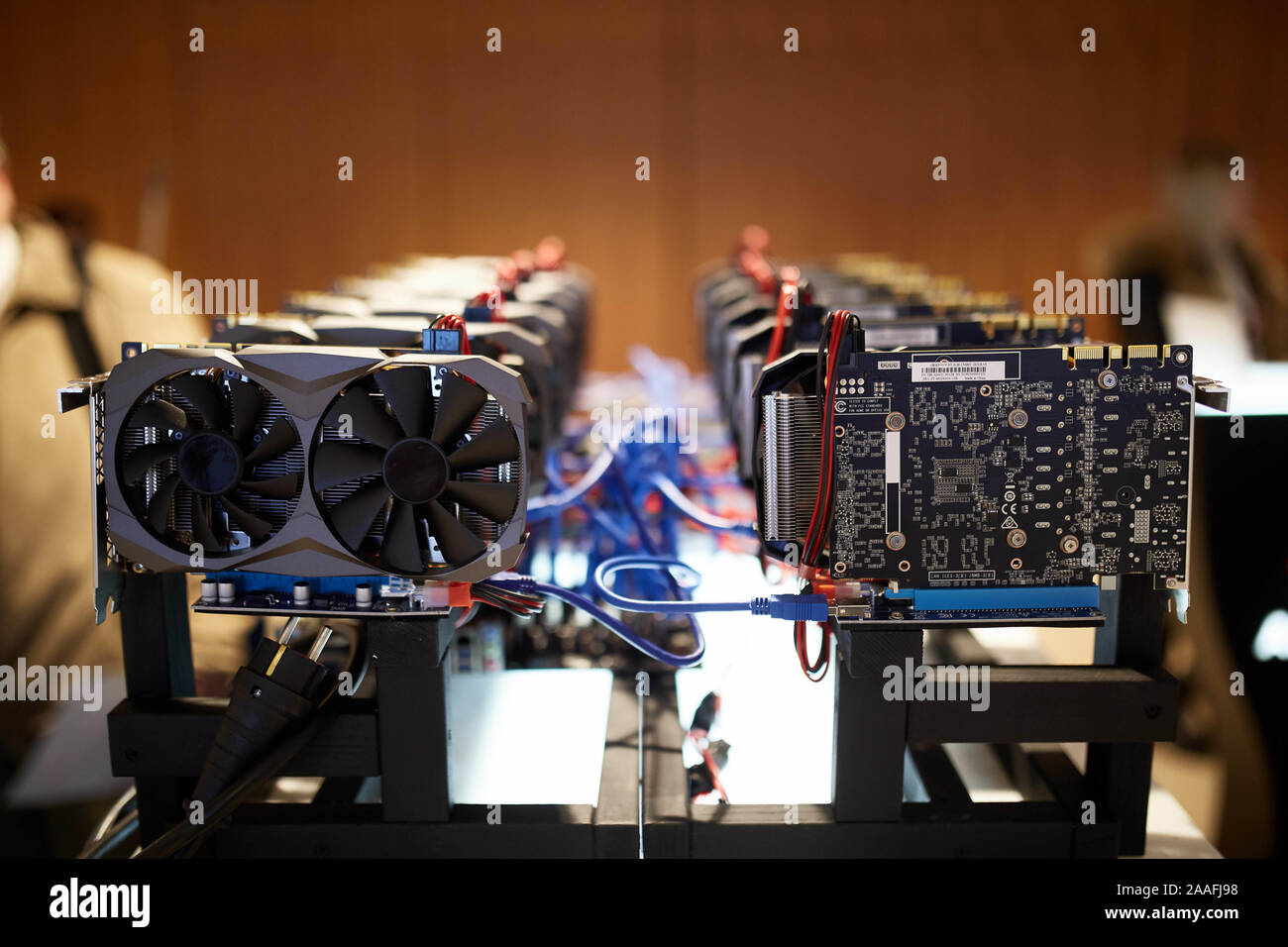 Cryptocurrency mining equipment - lots of gpu cards on mainboard Stock ...