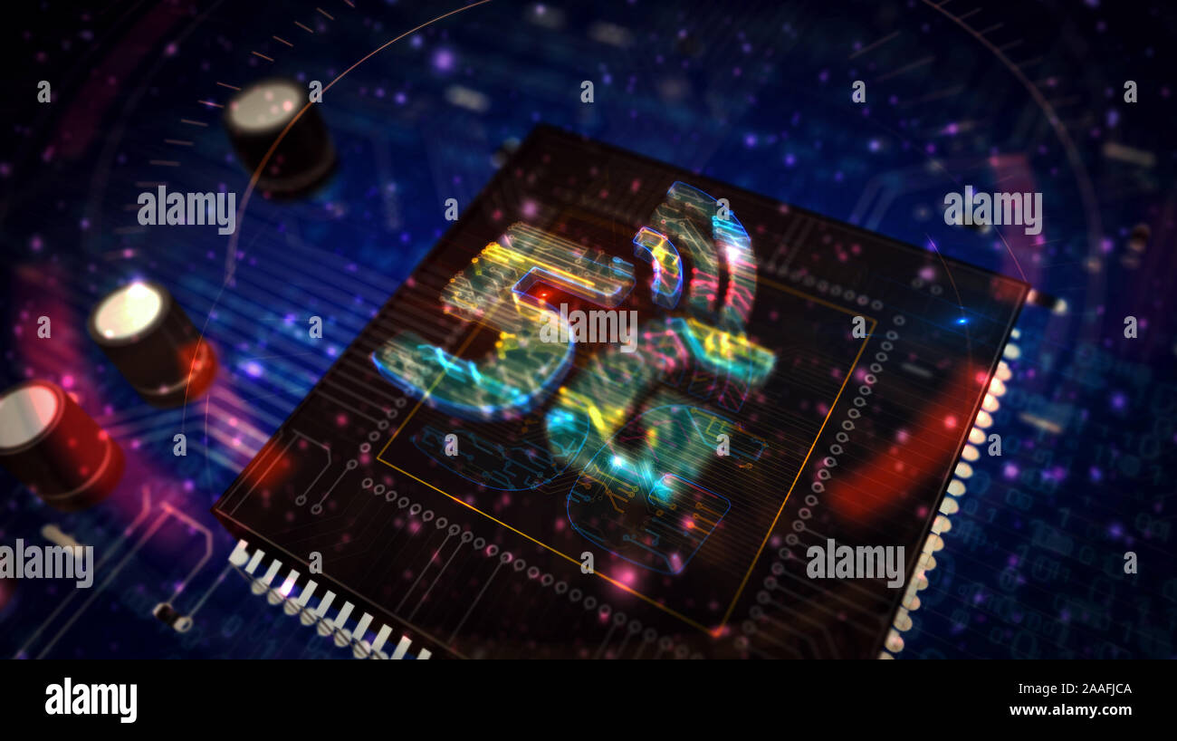 5g mobile network futuristic 3D rendering illustration. Concept of IOT ...