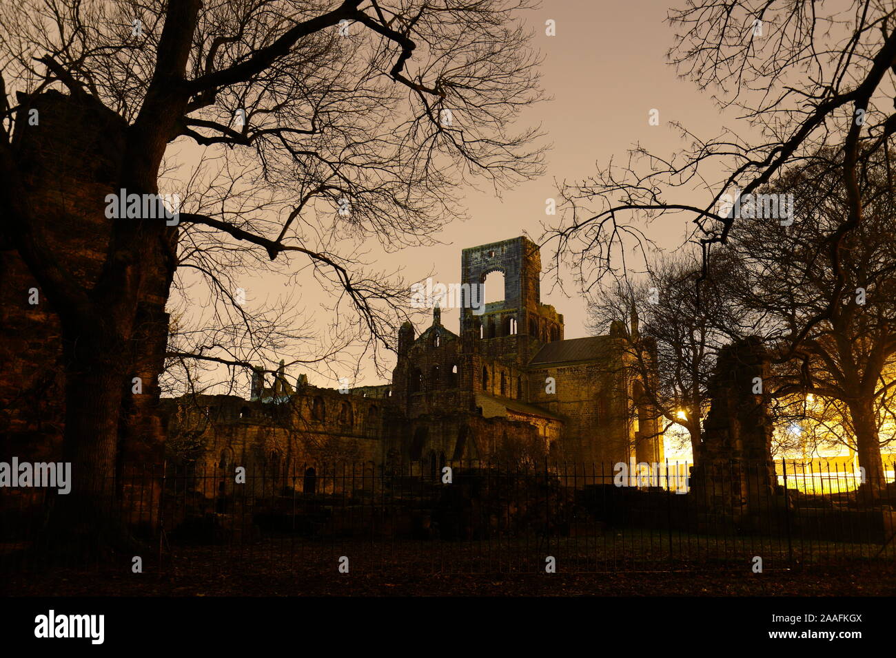 Kirkstall Abbey at night Stock Photo - Alamy
