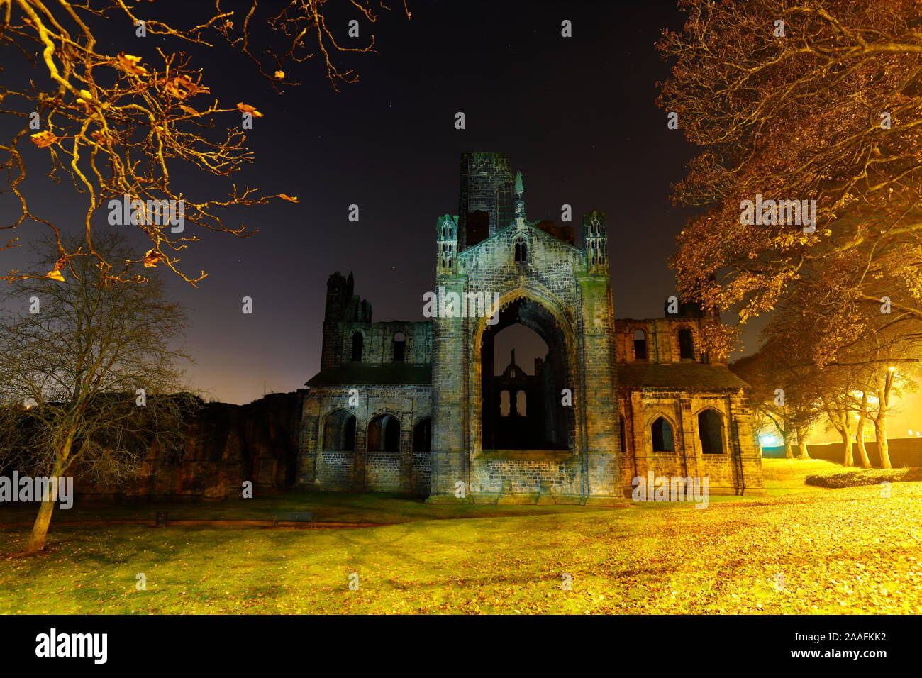 Kirkstall Abbey at night Stock Photo - Alamy