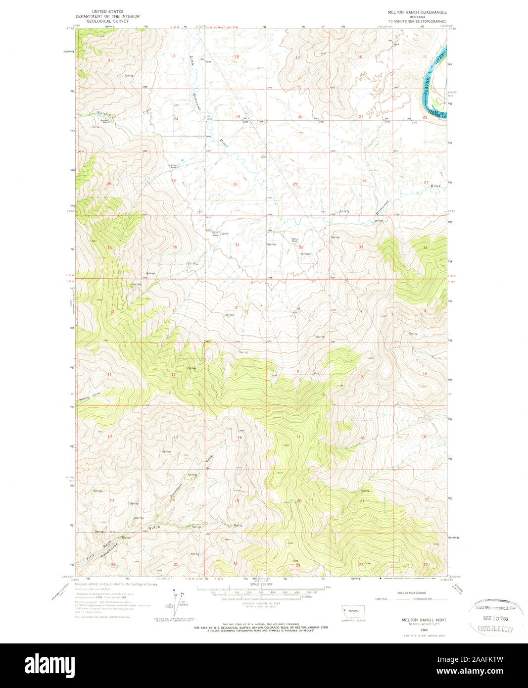 USGS TOPO Map Montana MT Melton Ranch 265364 1964 24000 Restoration ...