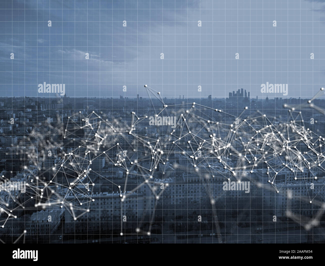 city covered with the communication lines, phone or internet connection ...