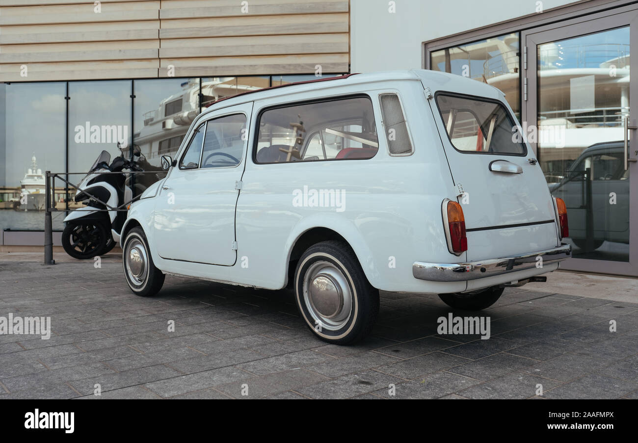 Old small white car in Monaco, Monte-Carlo Stock Photo - Alamy