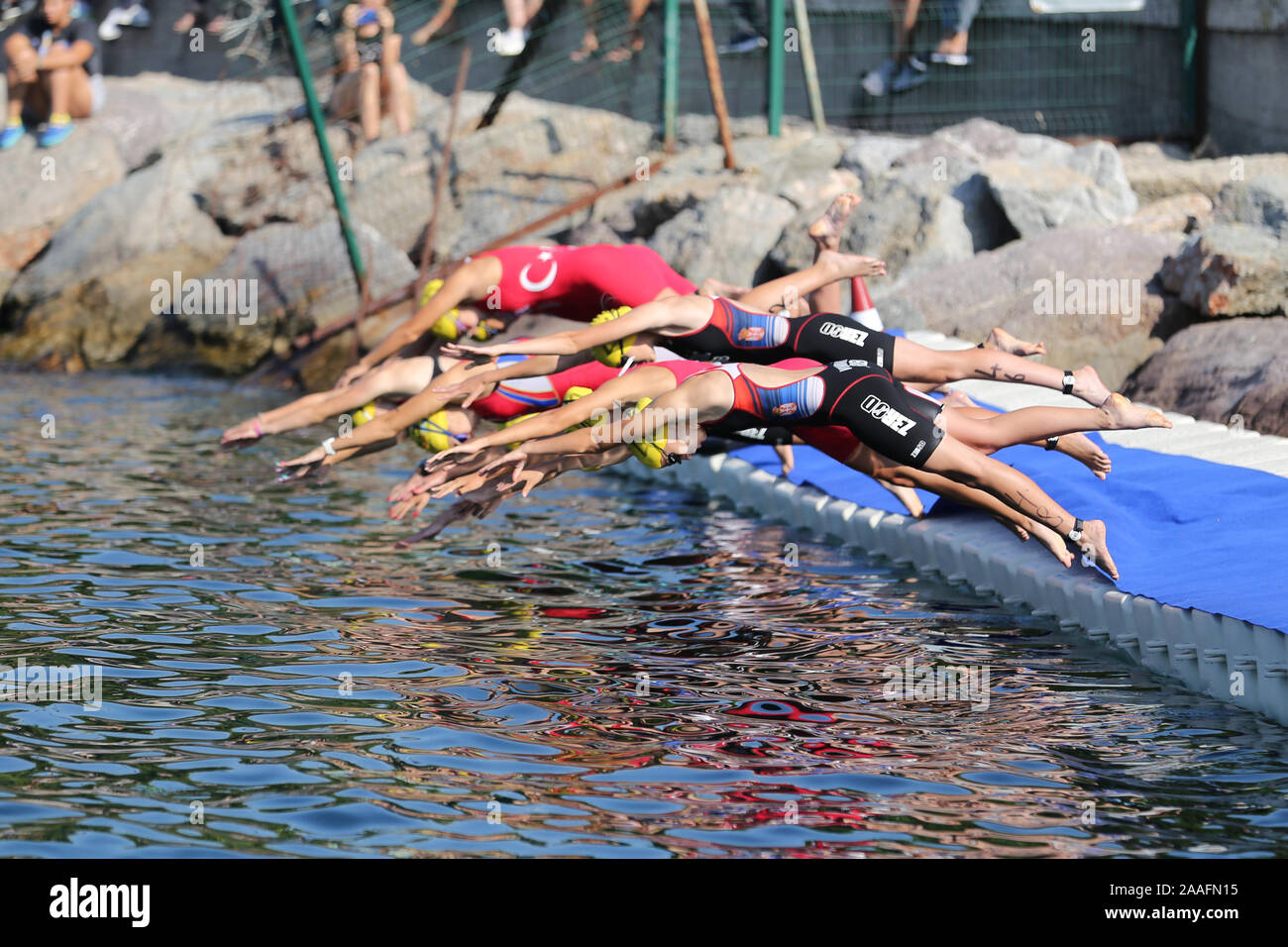 ISTANBUL, TURKEY - AUGUST 03, 2019: Athletes competing in swimming ...