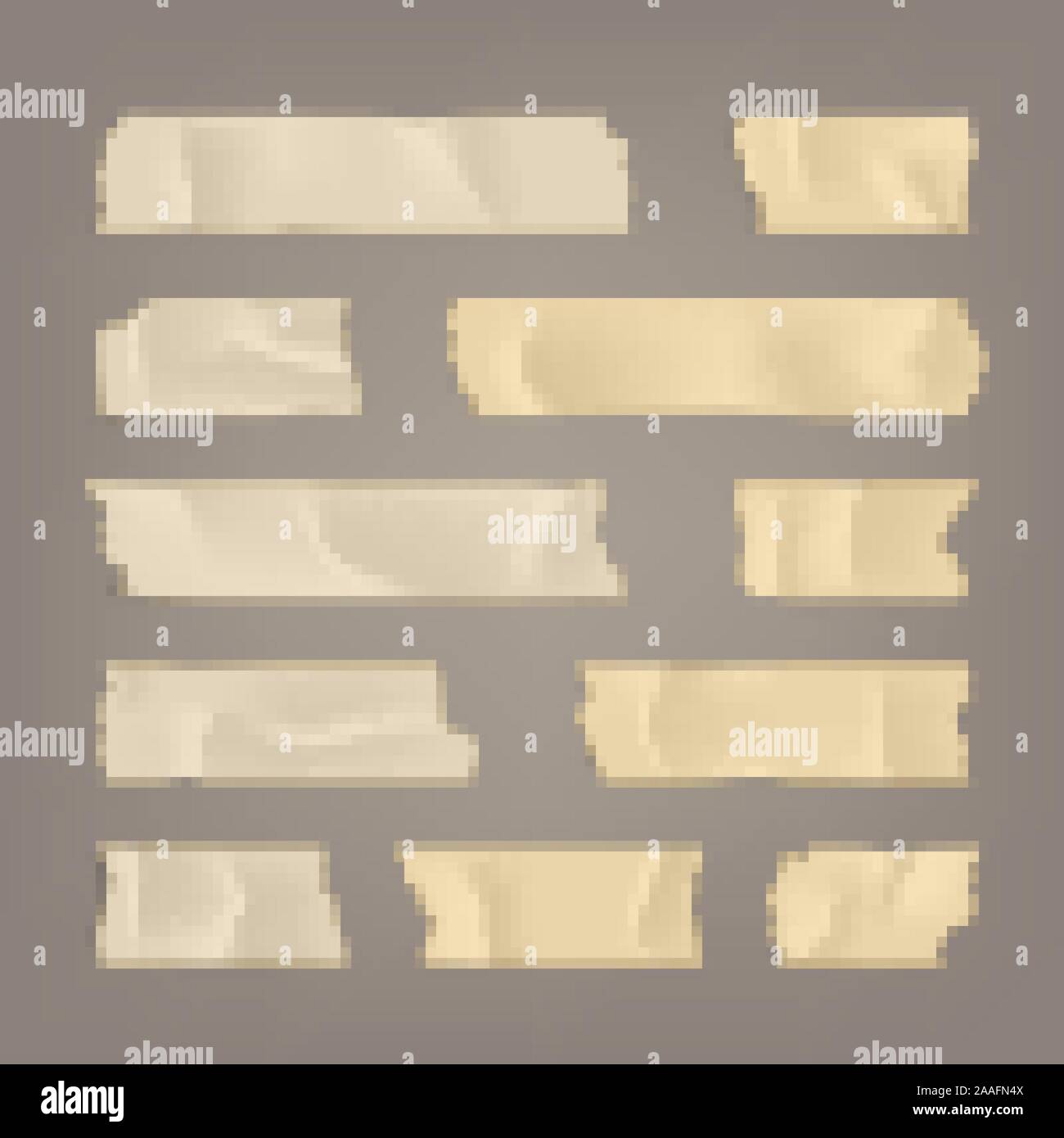 Realistic adhesive tape set. Sticky scotch, duct paper strips on brown ...