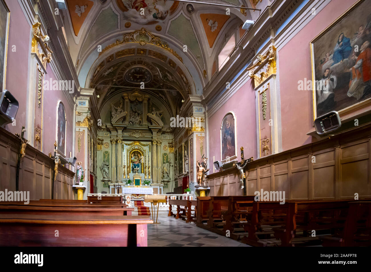 Interior of the Chiesa di San Sebastiano, a small 17th century church ...